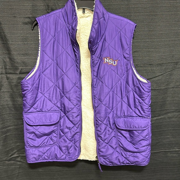 nsu | Jackets & Coats | Nsu Puffy Purple Cream Colored Reversible Vest ...